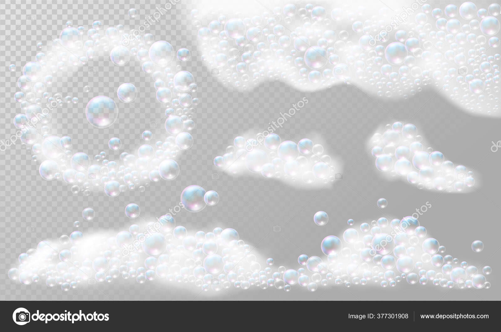 Busa sabun realistis dengan gelembung. Kerangka busa sabun. Set ...