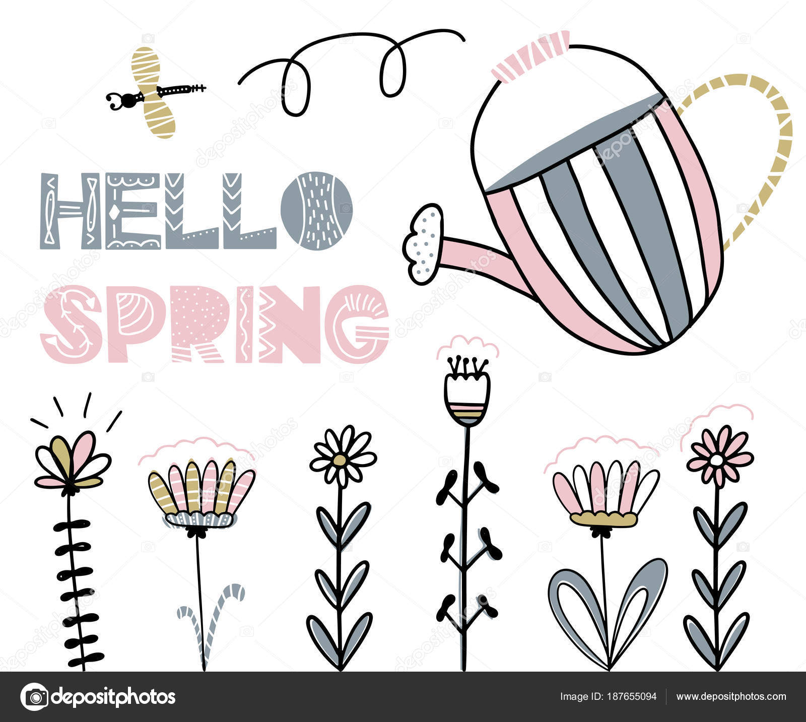 Card with lettering hello spring. Handwritten vector illustration Stock ...