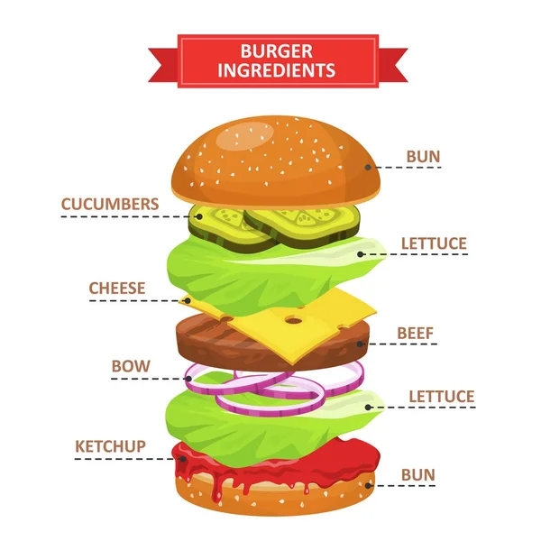 Burger isometric. Burger ingredients on white backgrounds. Ingredients ...