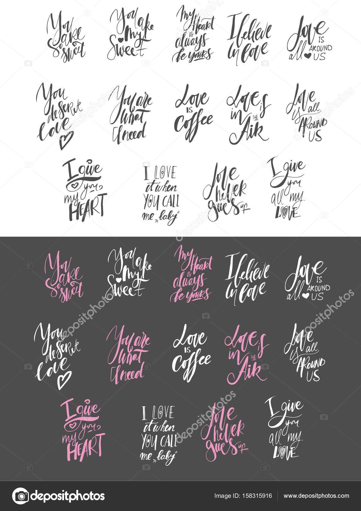 Set of motivational quotes about love. . Hand lettering and custom ...