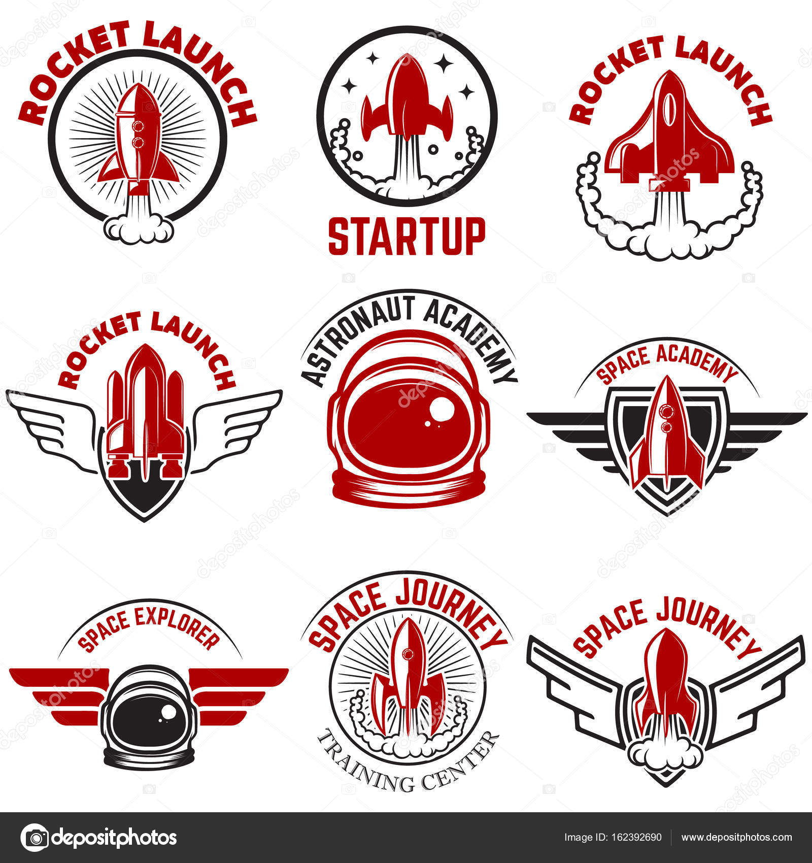 Space labels. Rocket launch, astronaut academy. Design elements — Stock ...