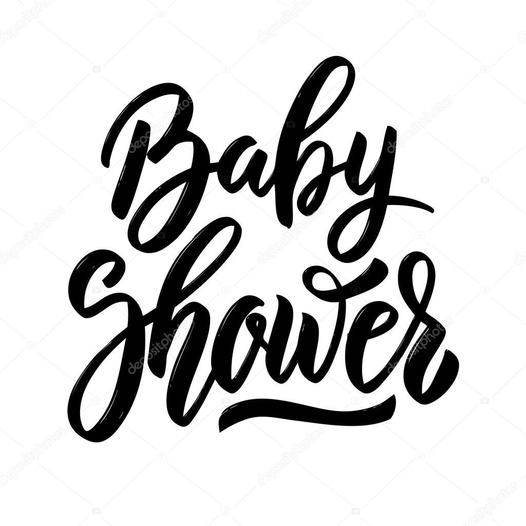 Baby shower. Hand drawn lettering phrase isolated on white background ...