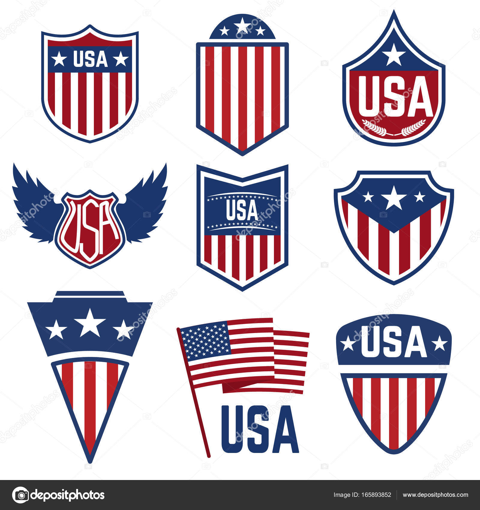 Set of emblems with american symbols. Usa flag. Stock Vector Image by ...