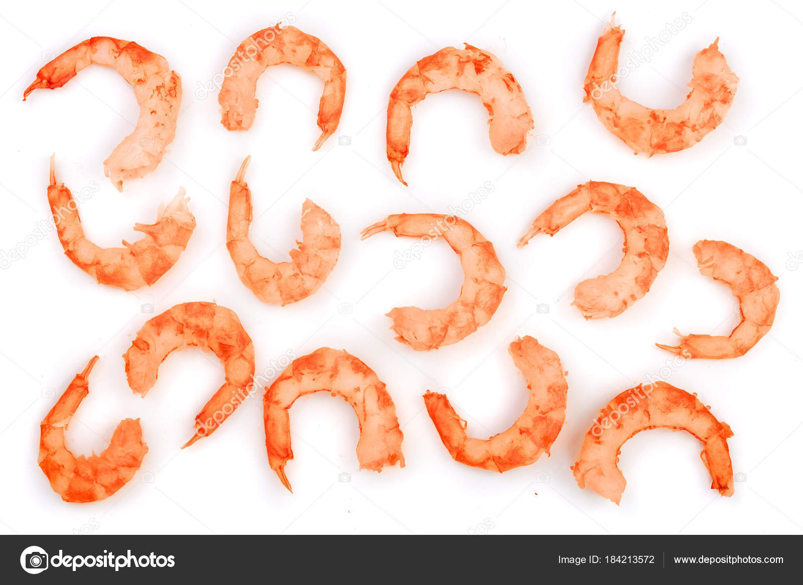 Red cooked prawn or shrimp isolated on white background. Top view. Flat ...