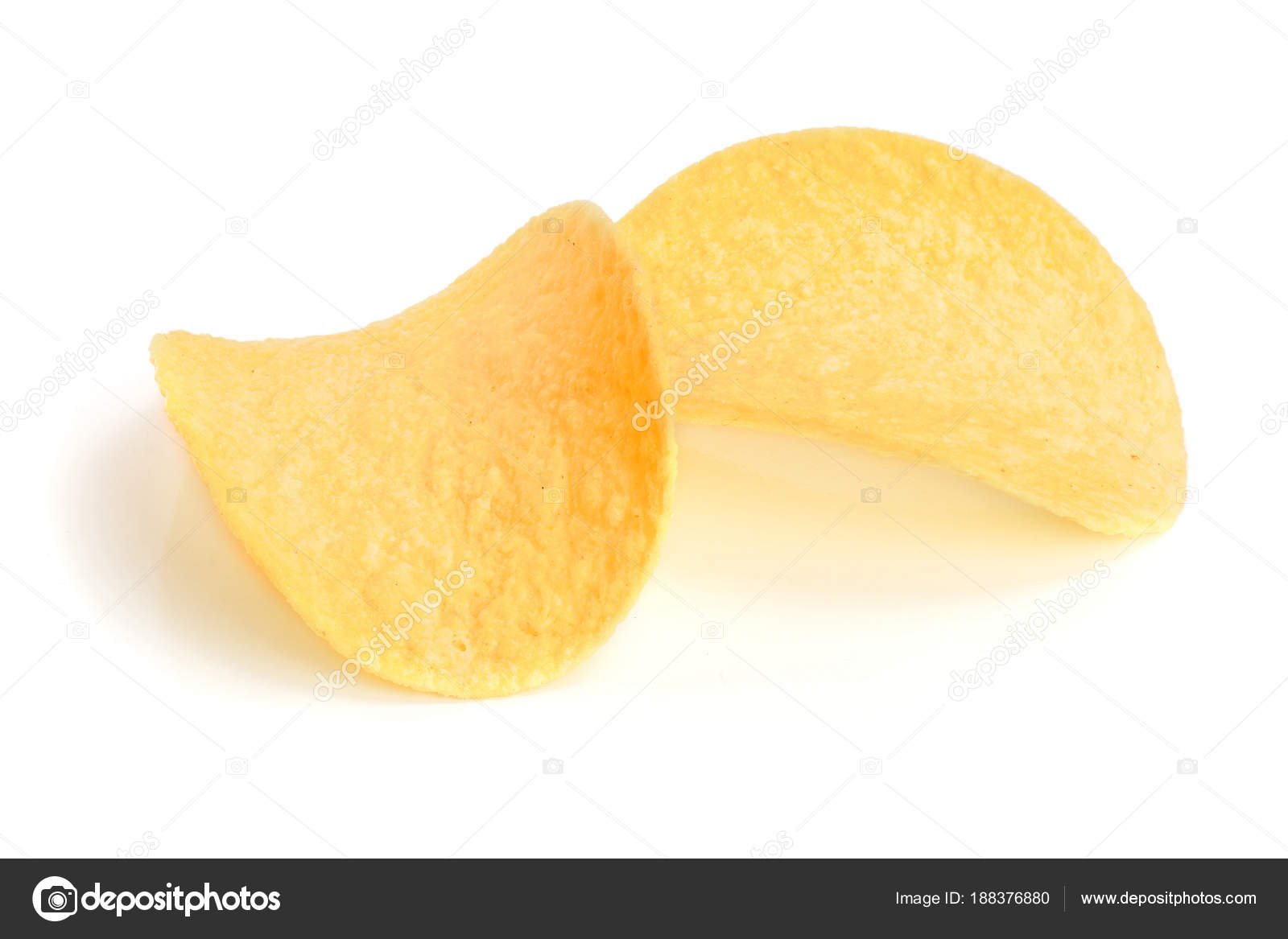 Two potato chips on white background close-up Stock Photo by ...