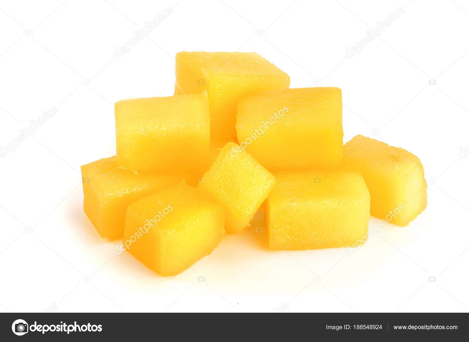 Cube of Mango fruit isolated on white background close-up Stock Photo ...