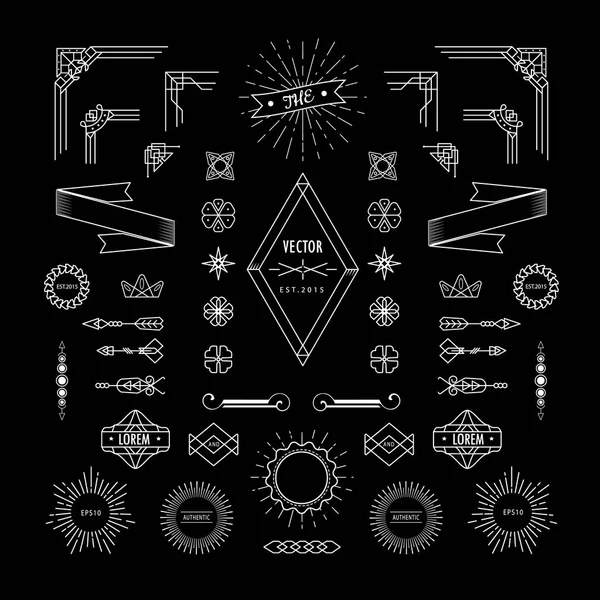 Set of vintage linear thin line geometric shape art deco retro d ...