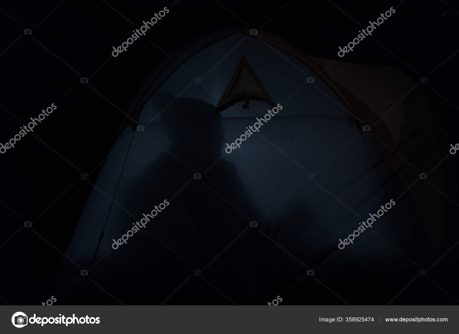 Abstract Man Silhouette Dark Blue Lighting Tent Night Time Soft — Stock ...