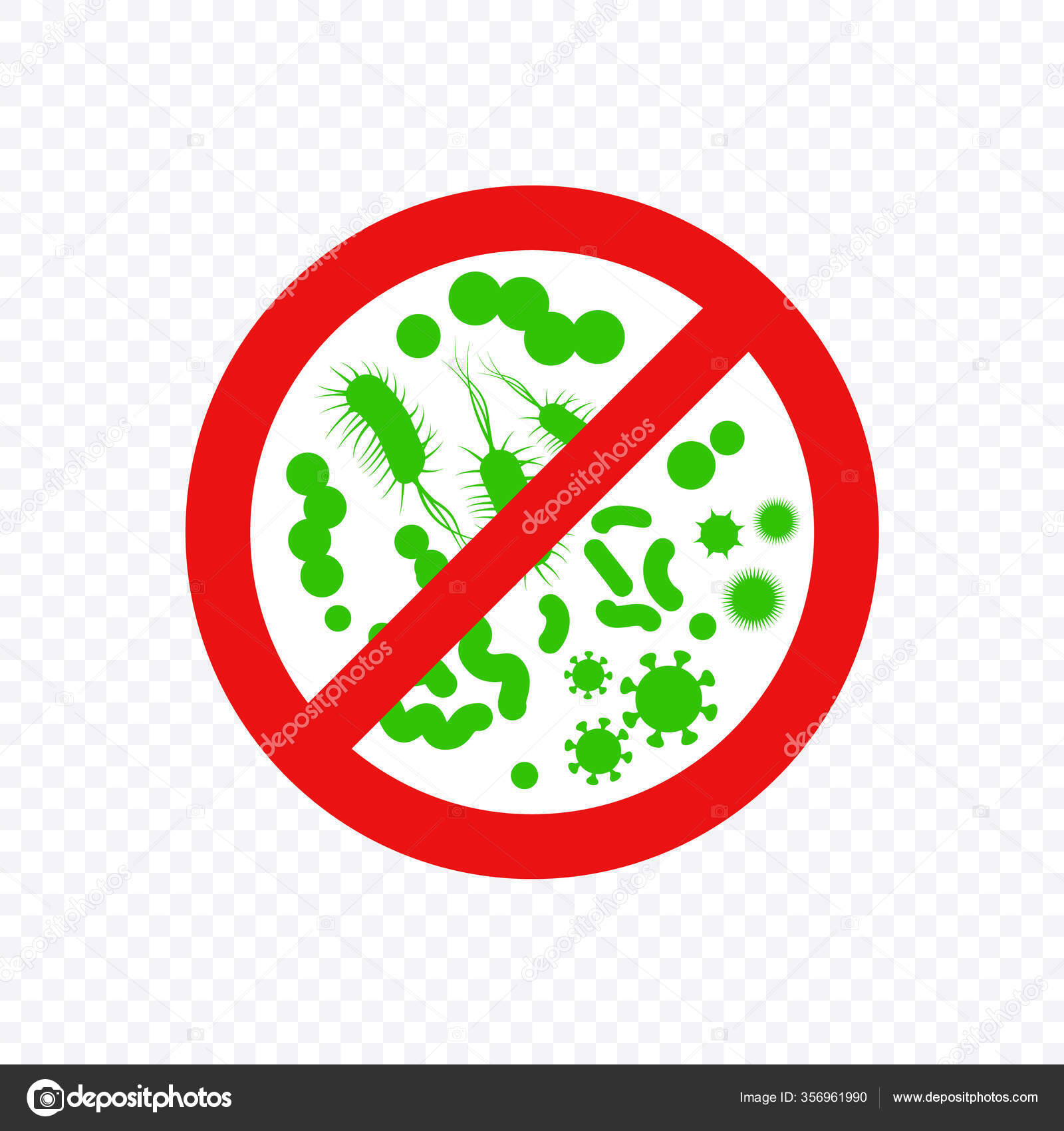 Antibacterial sign. Stop bacteria red alert circle with germs. Stock ...