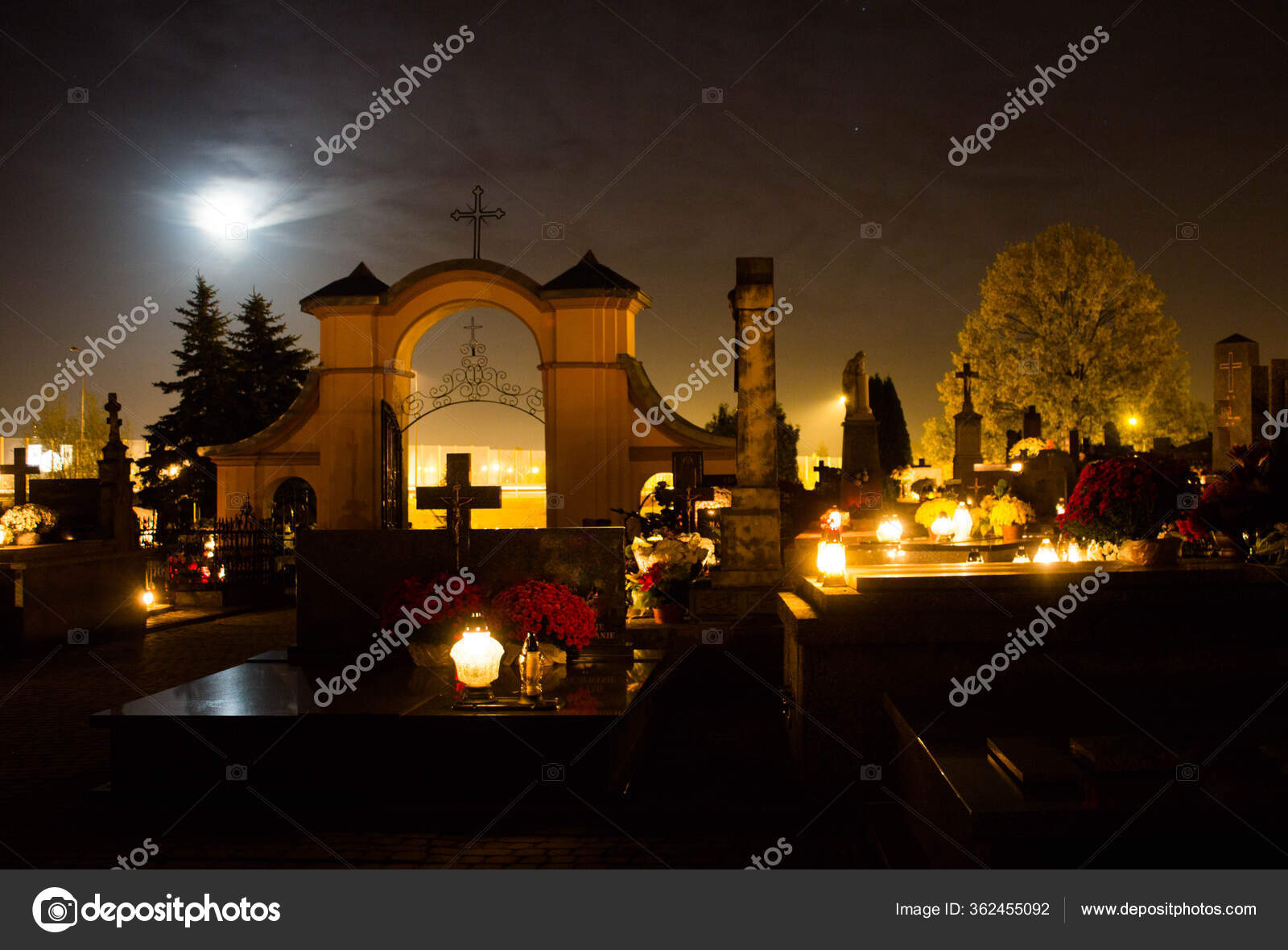 Night Cemetery Burning Candles Cemetery Night Background — Stock Photo ...