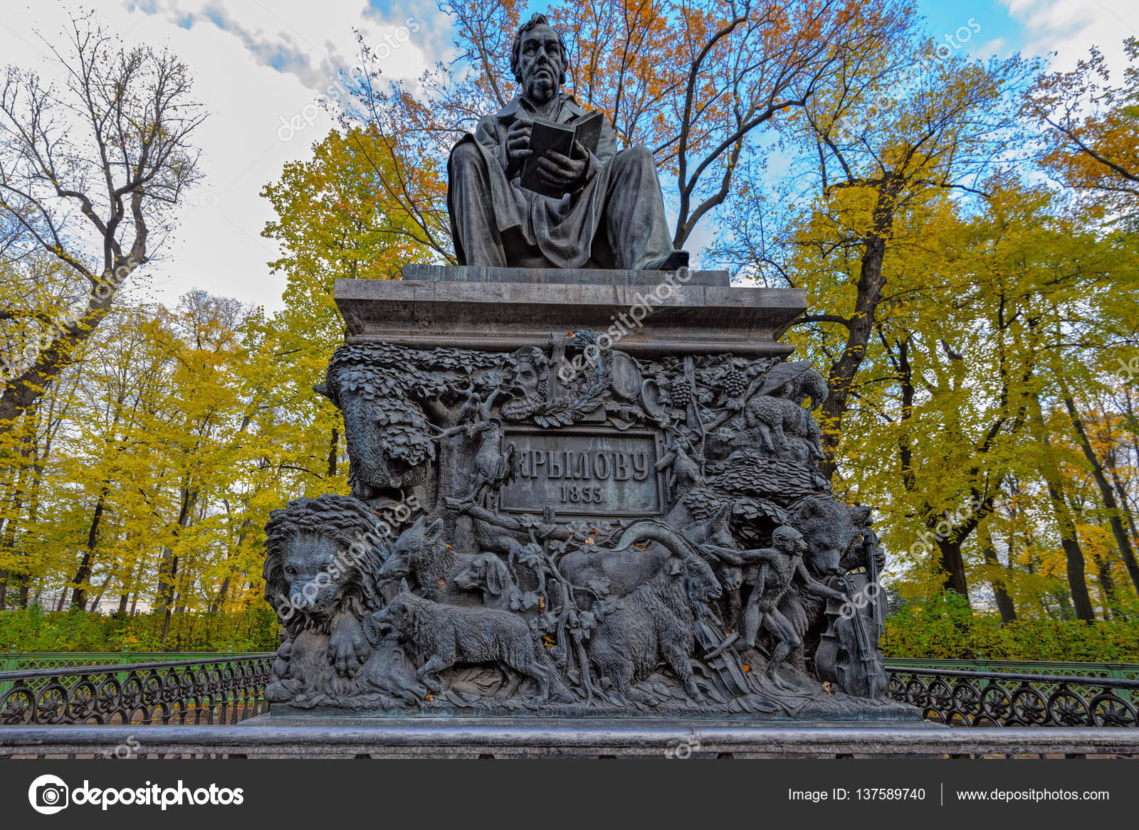 Monument to Ivan Krylov by sculptor Peter Klodt 1855 in Summer G ...
