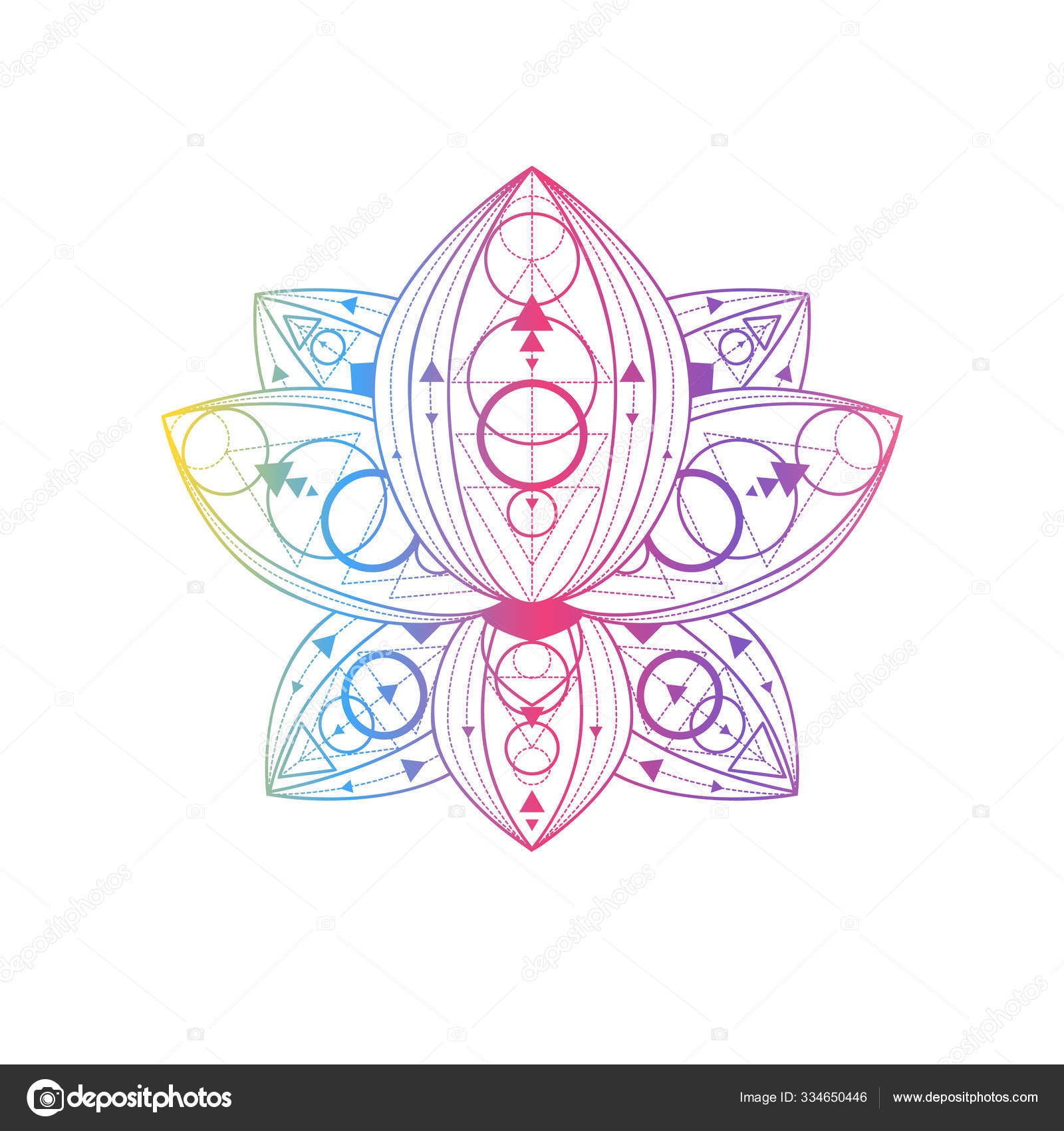 Lotus flower with geometric pattern vector linear illustration — Stock ...