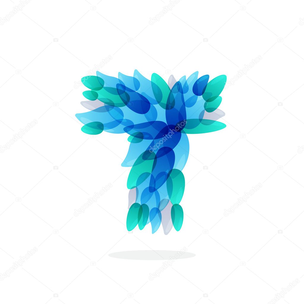 Logotipo de letra T formado por salpicaduras de agua azul. 2024