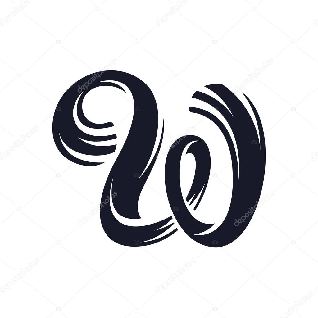 W letter logo script lettering. Vector elegant hand drawn letter ...