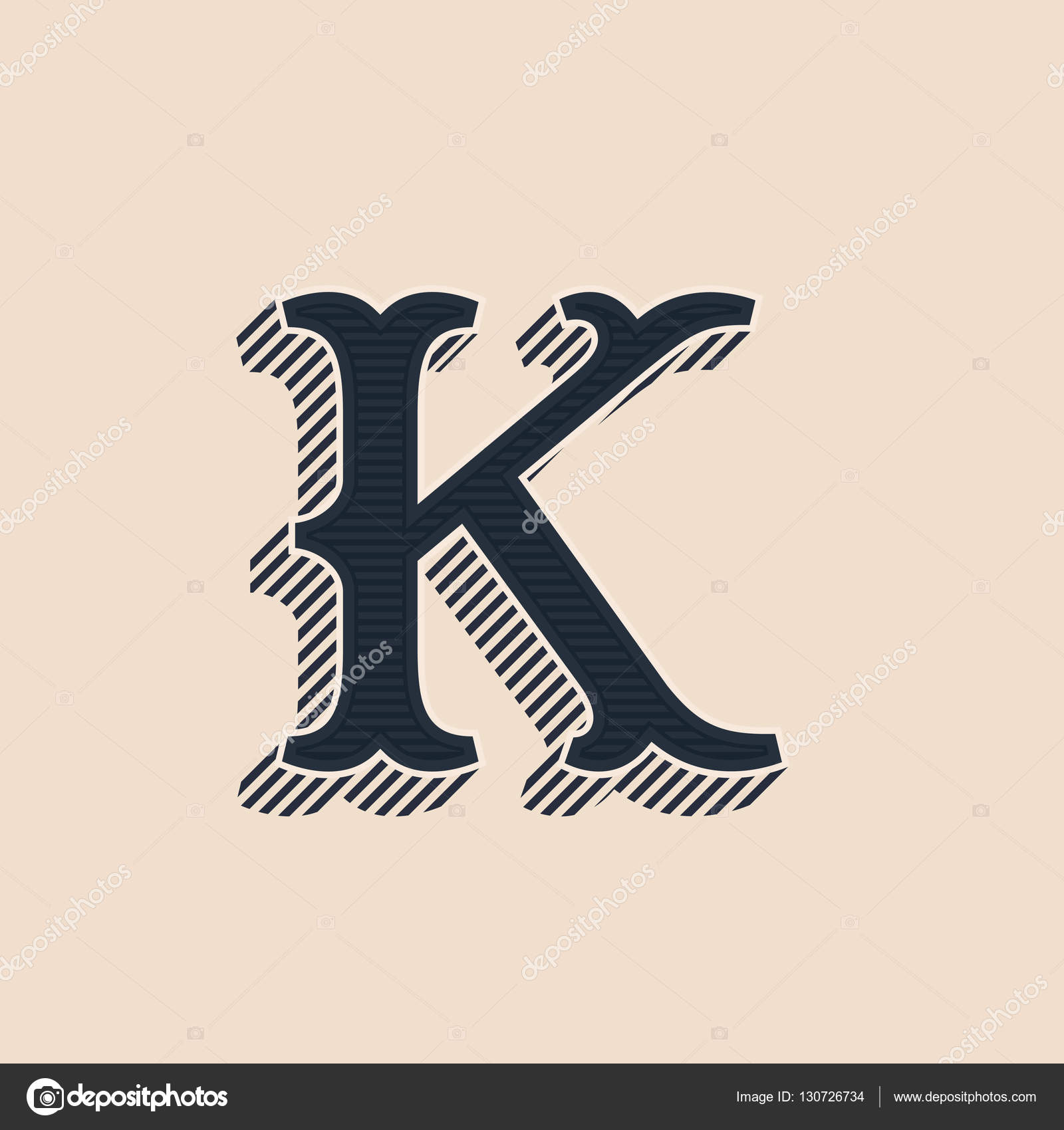 K letter logo in vintage western style with lines shadows. Stock Vector ...