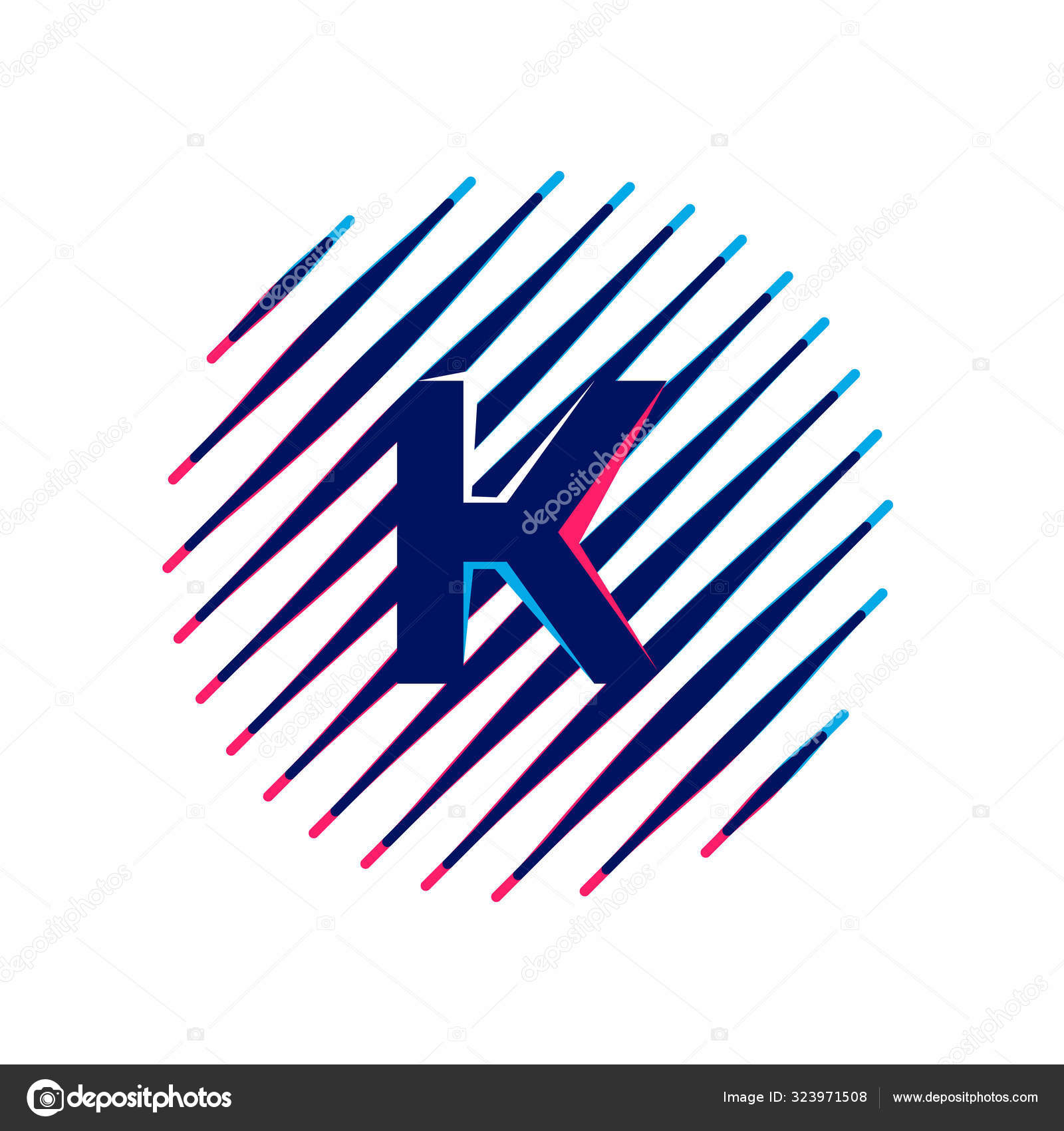 K letter logo on sloping fast speed lines inside a circle. Stock Vector ...