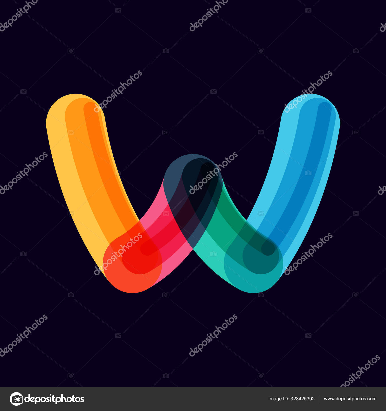 W letter vivid logo with overlapping lines on black background. Stock ...