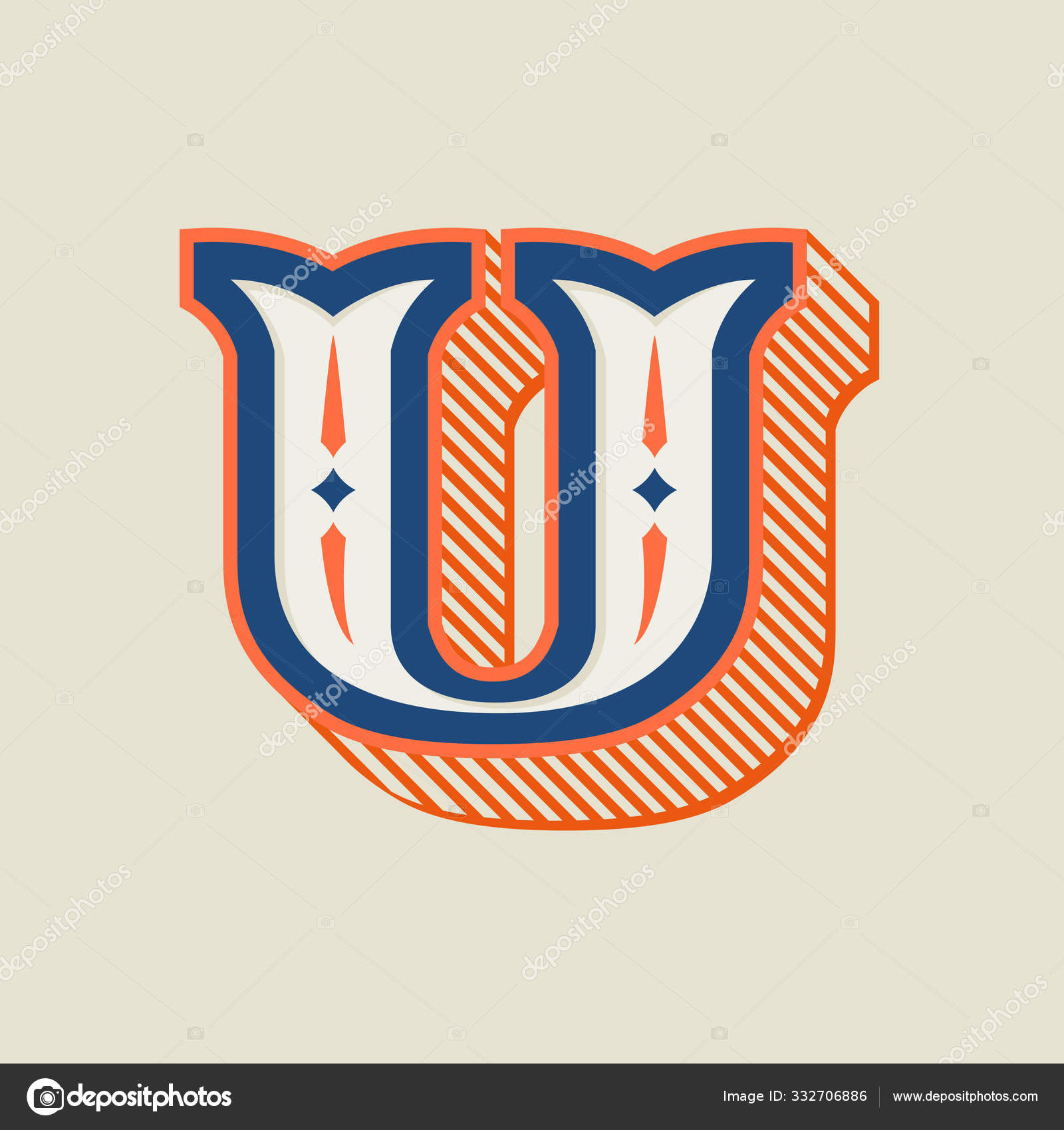 U letter logo in vintage western style with striped shadow. Stock ...