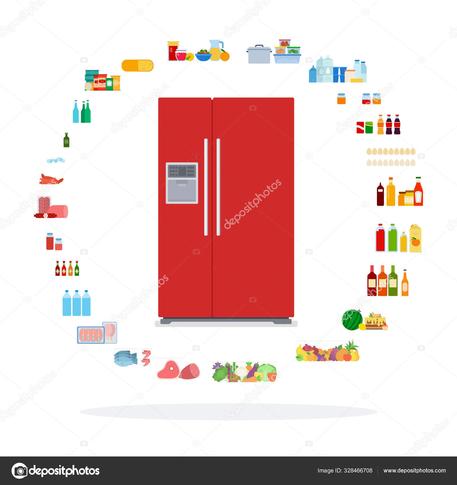Products around the refrigerator flat isolated Stock Vector Image by ...