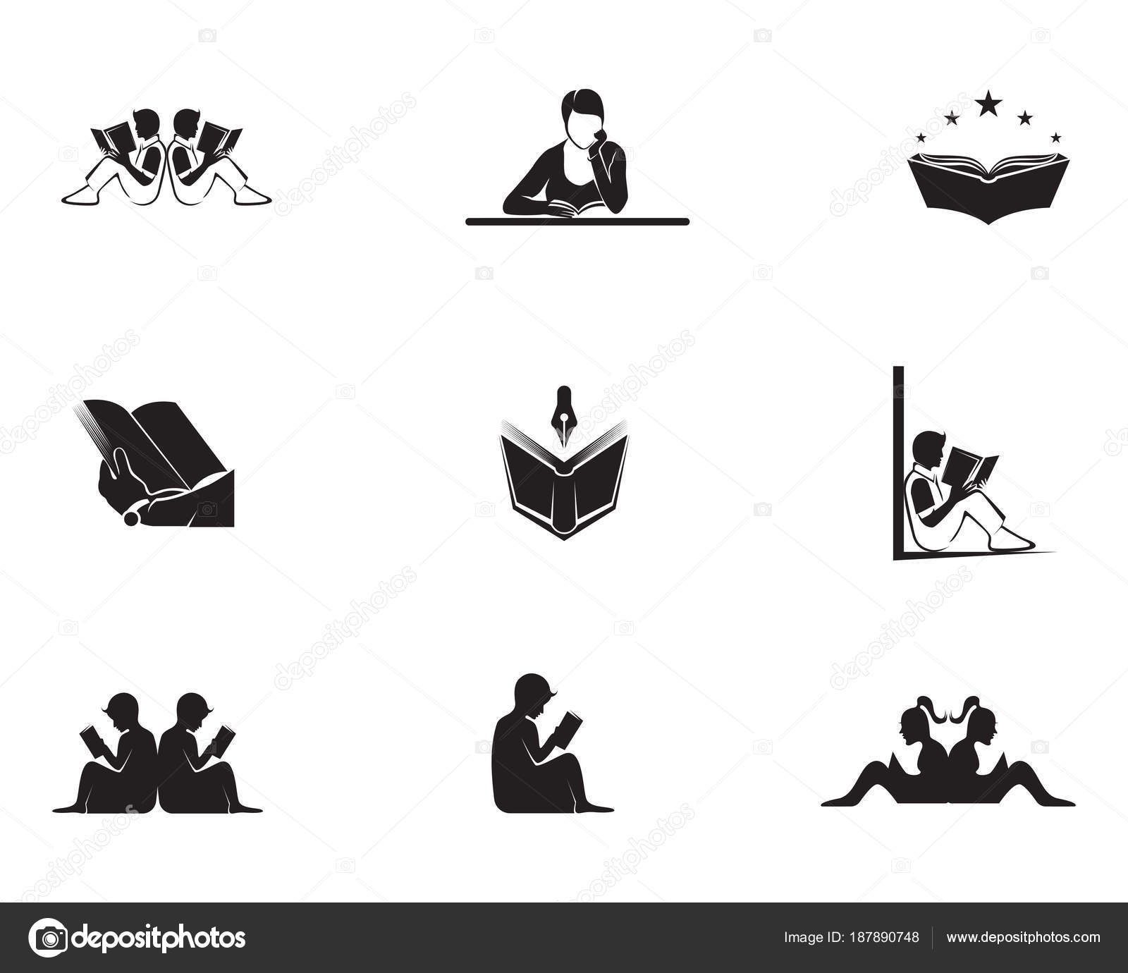 Reading Book Logo And Symbols Silhouette Illustration Black — Stock