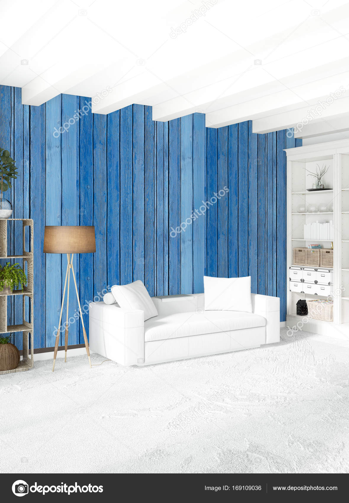 Vertical Bedroom Minimal or Loft style Interior Design. 3D Rendering ...