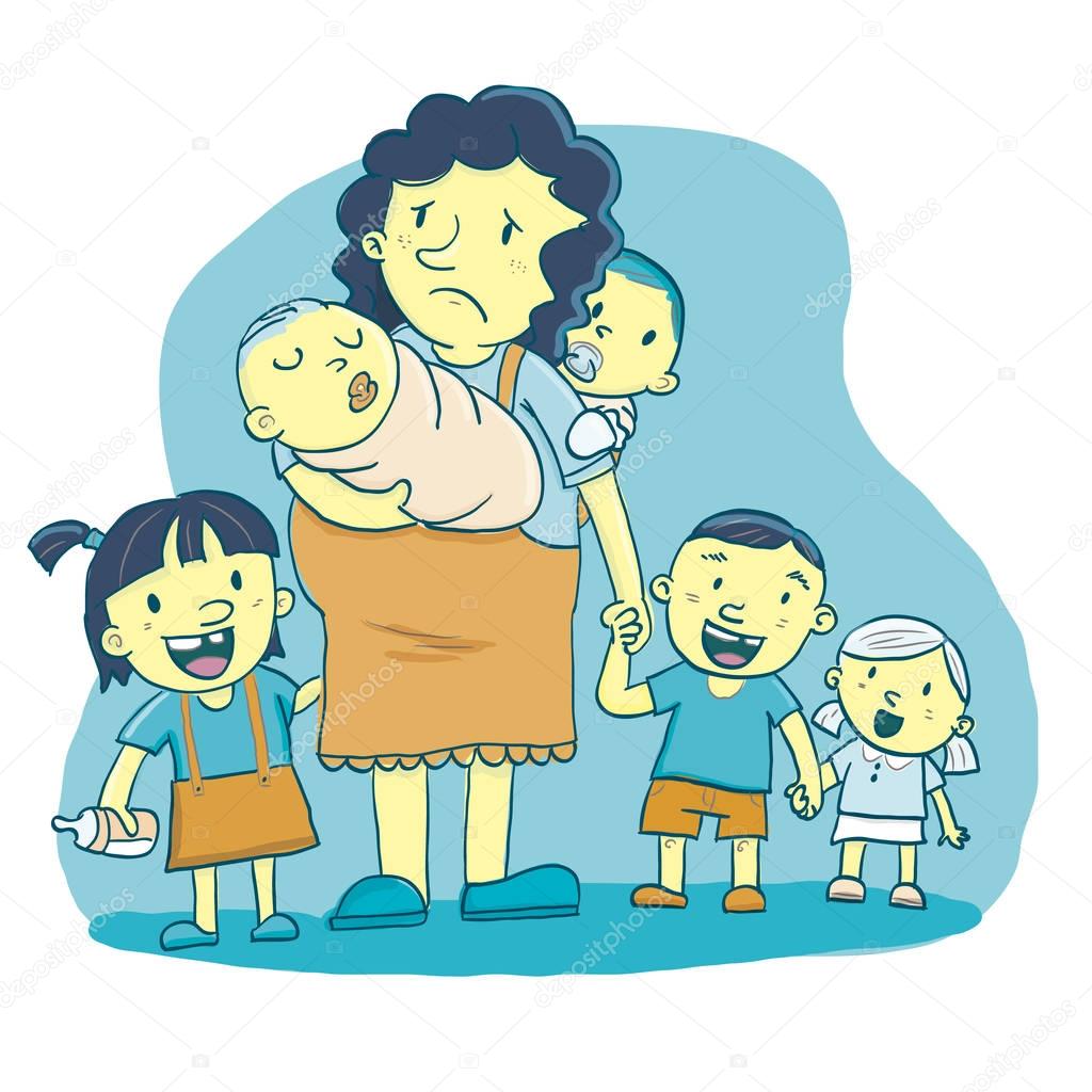 Cartoon mom with too many kids. — Stock Vector © yaistantine@live.com ...