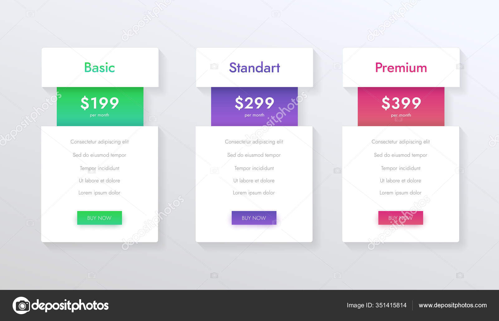 Bundle Price List Template Vector Design Columns Plans Tabs Tariffs ...