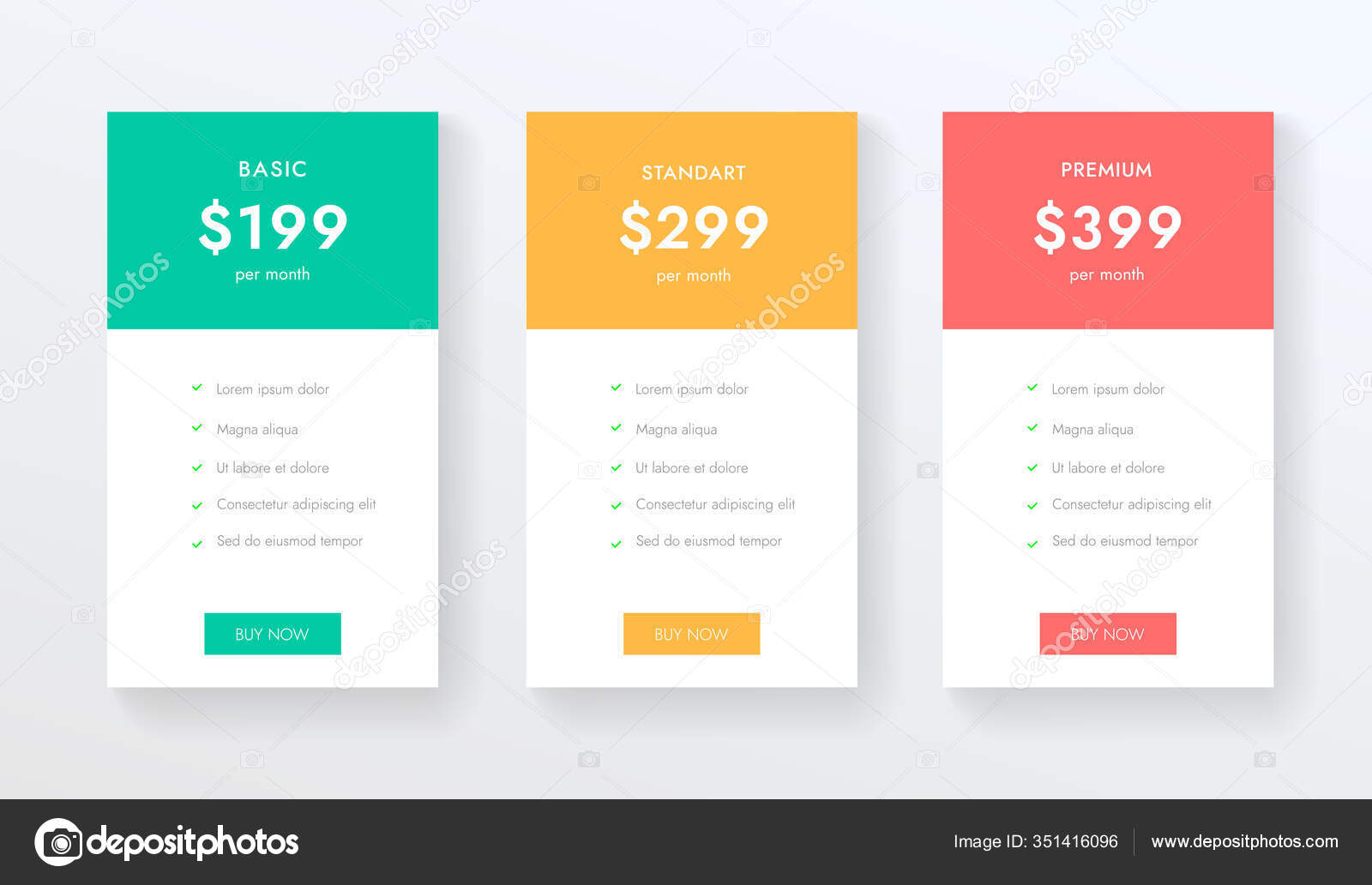 Price List Vector Tempate Web App Design Tables Tariffs Subscription ...