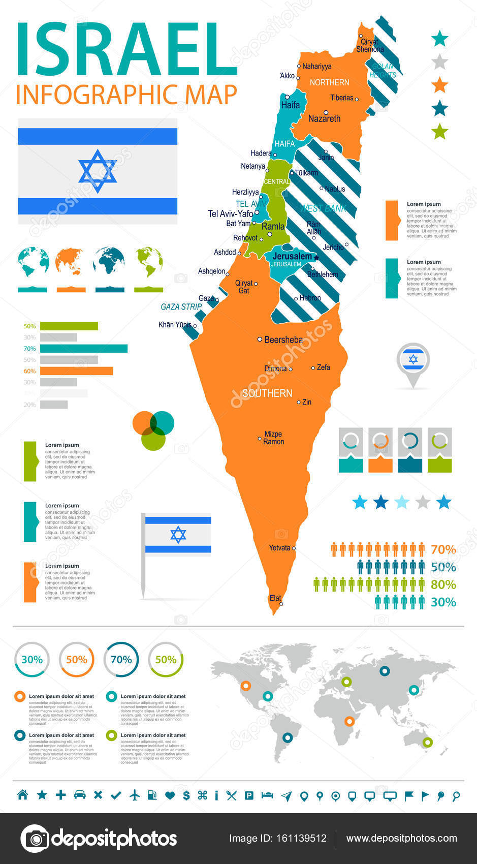 Israel - infographic map and flag - illustration Stock Vector Image by ...