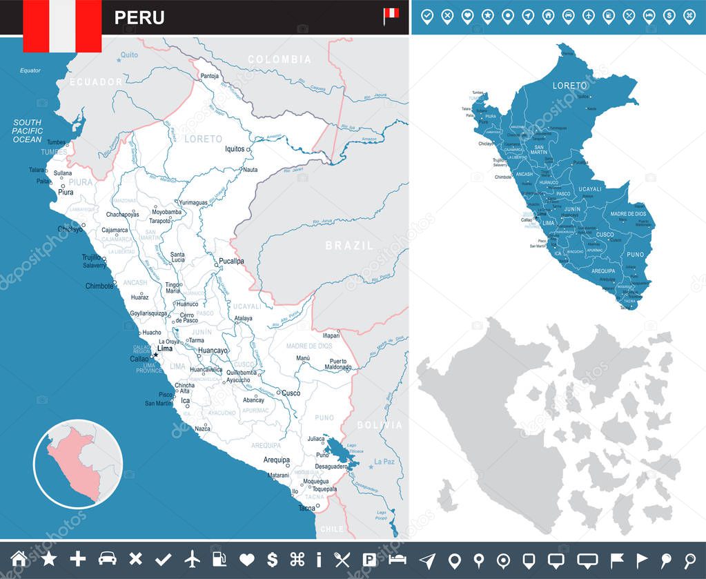 Perú - mapa infográfico e ilustración de la bandera 2022
