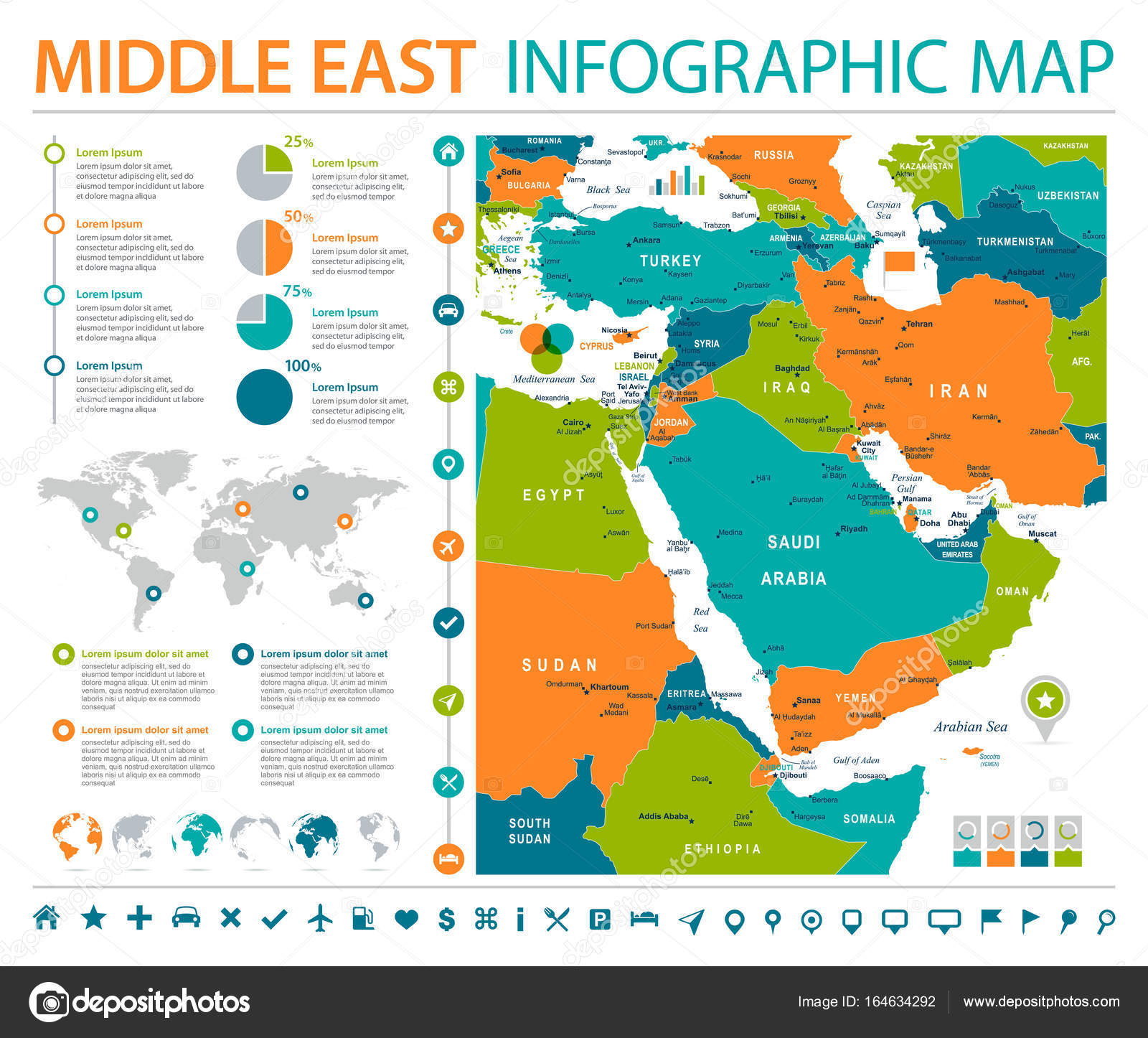 Middle East Map - Info Graphic Vector Illustration Stock Vector Image ...