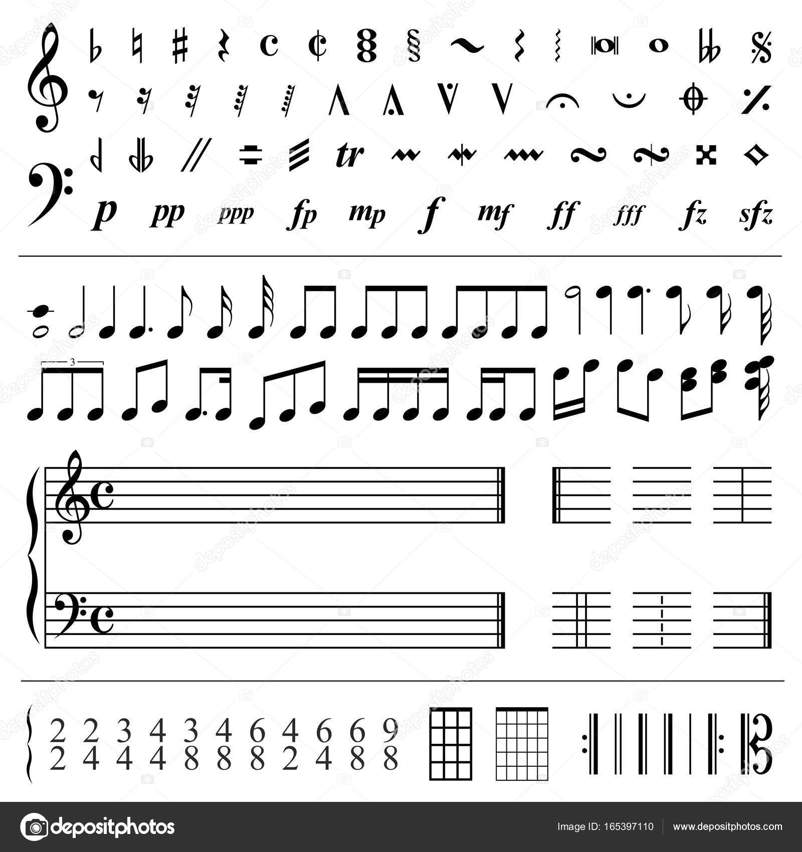 Notas y símbolos musicales - ilustración vectorial Vector de Stock de ...