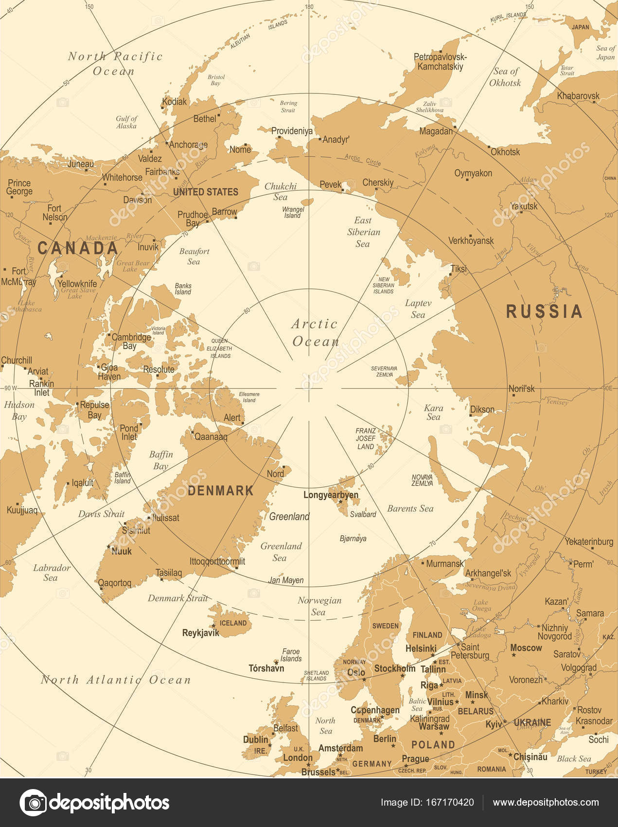 Mapa Ártico - Ilustración vectorial vintage Vector de stock por ...