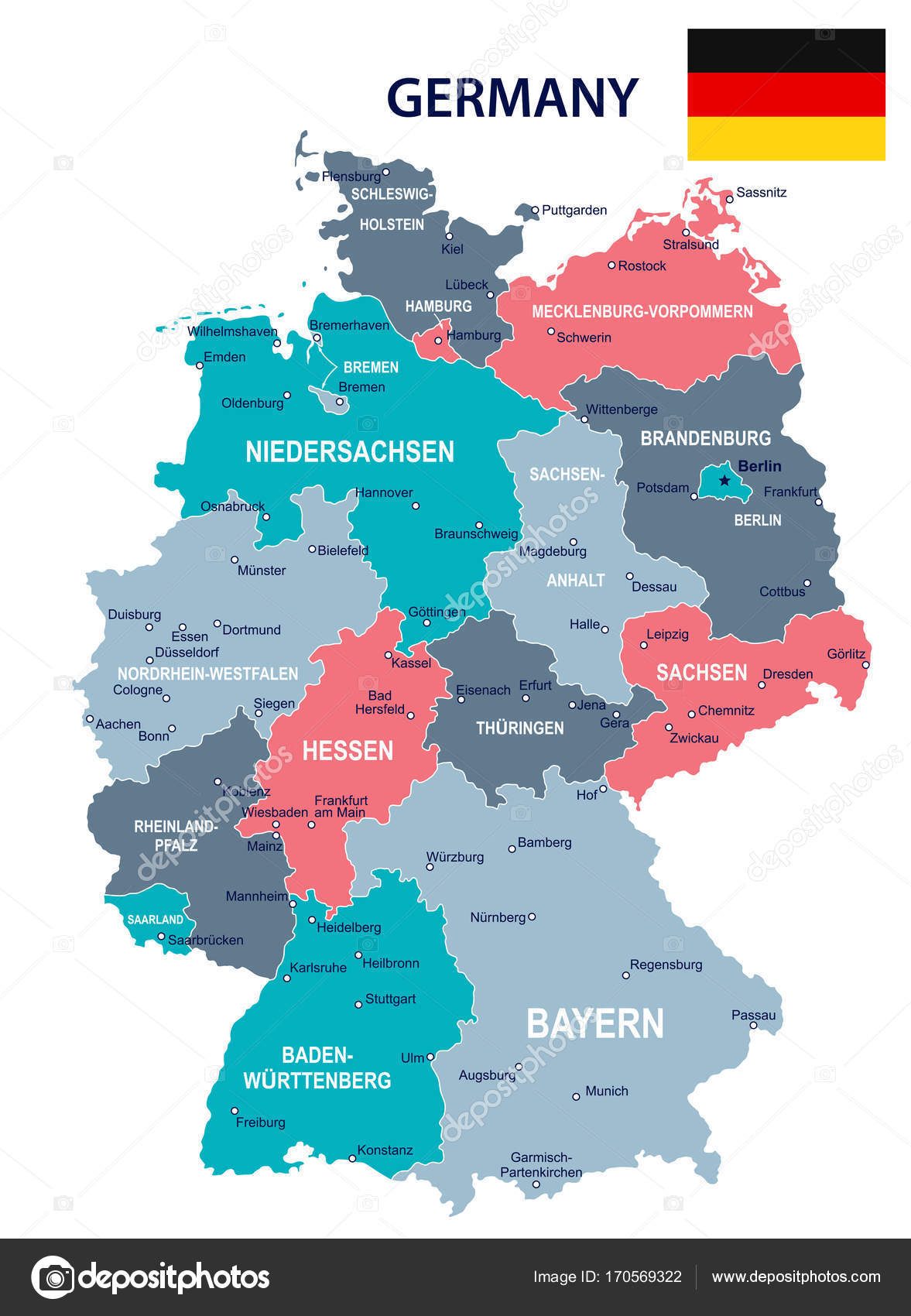 Almanya - harita ve illüstrasyon bayrak ©dikobrazik 170569322'e ait ...