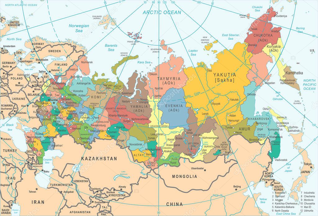 Mapa de Rusia - Ilustración vectorial 2024