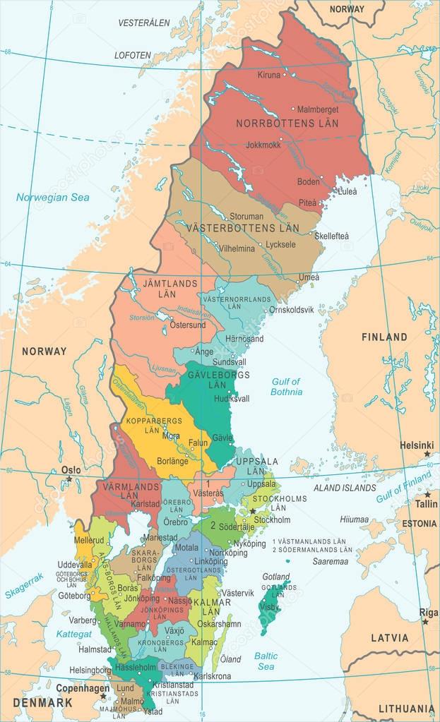 Mapa de Suecia - Ilustración vectorial 2024