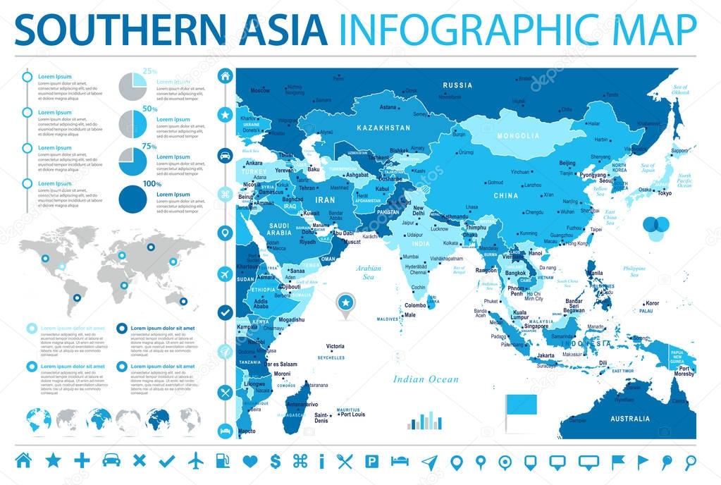 Mapa del sur de Asia - Info Gráfico Vector Ilustración 2022