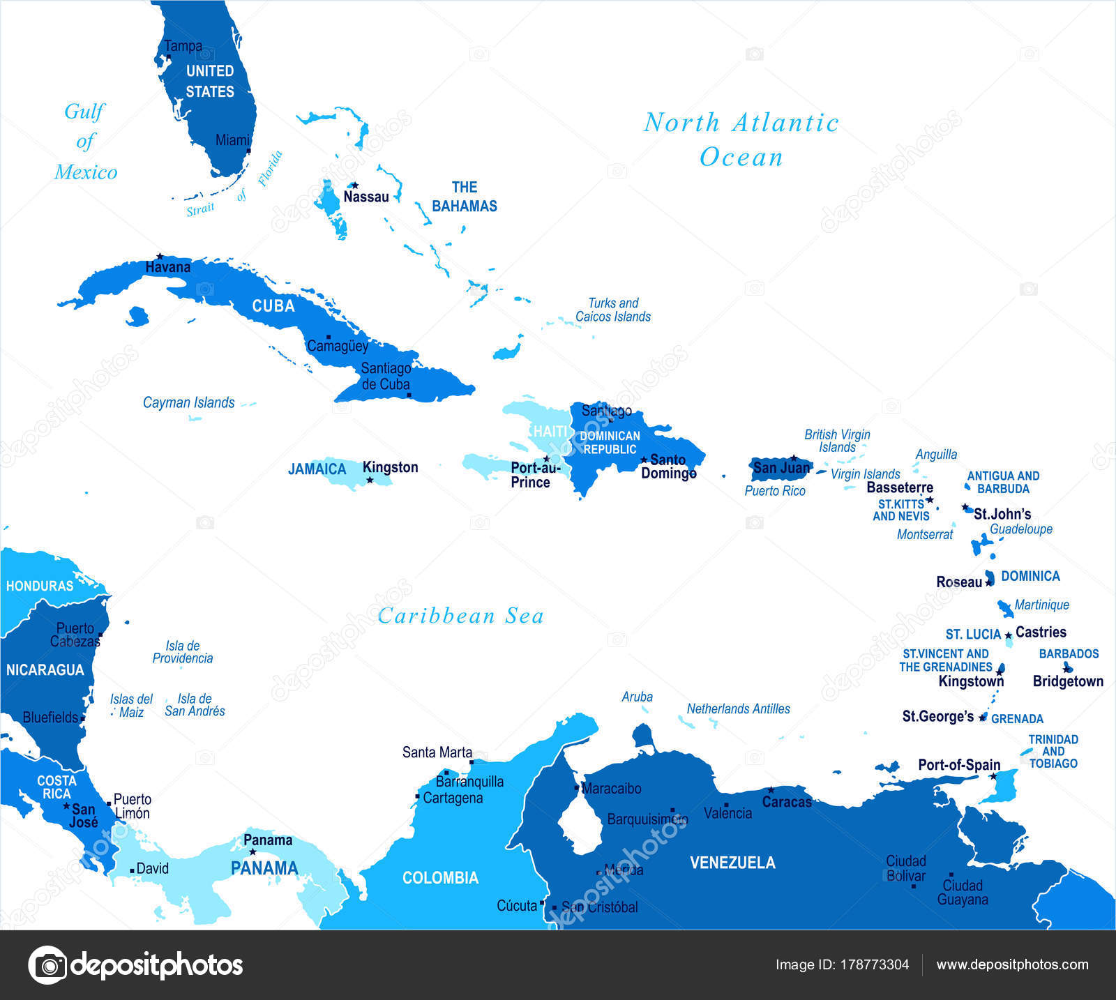 El mapa del Caribe - Ilustración vectorial Vector de stock por ...