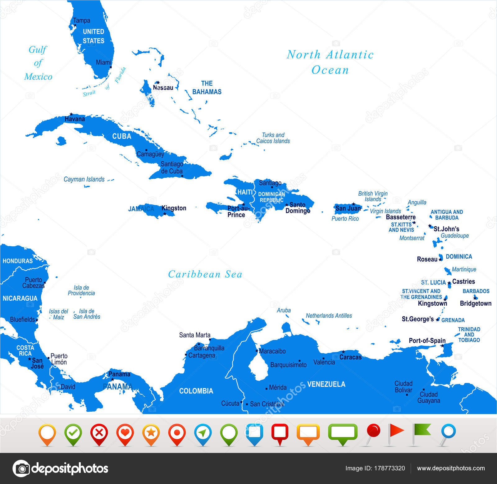 El mapa del Caribe - Ilustración vectorial vector, gráfico vectorial ...
