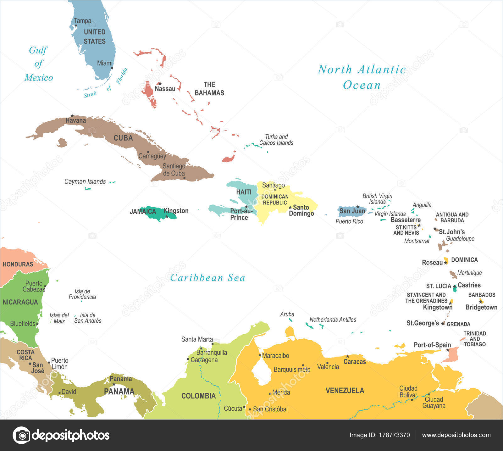 The Caribbean Map - Vector Illustration Stock Vector Image by ...