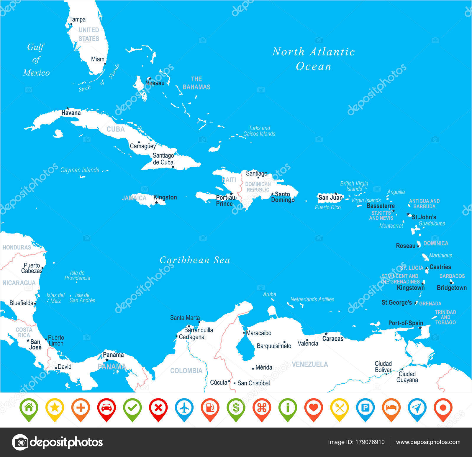 El mapa del Caribe - Ilustración vectorial Vector de Stock de ...