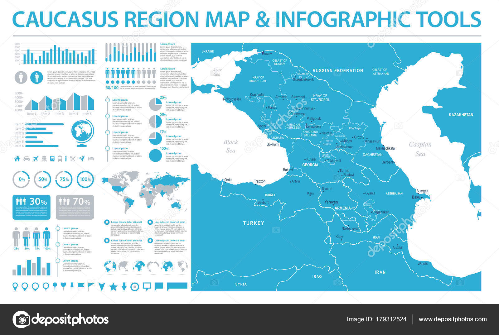 Mapa da Região do Cáucaso - Info Graphic Vector Illustration Stock ...