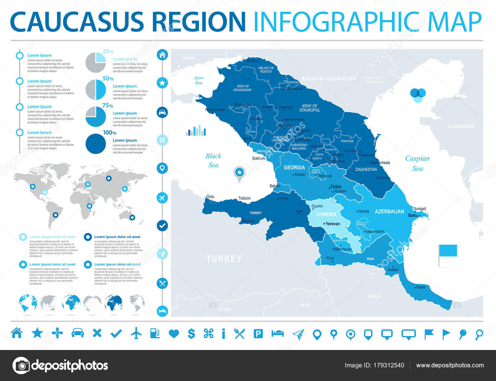 Mapa da Região do Cáucaso - Info Graphic Vector Illustration imagem ...