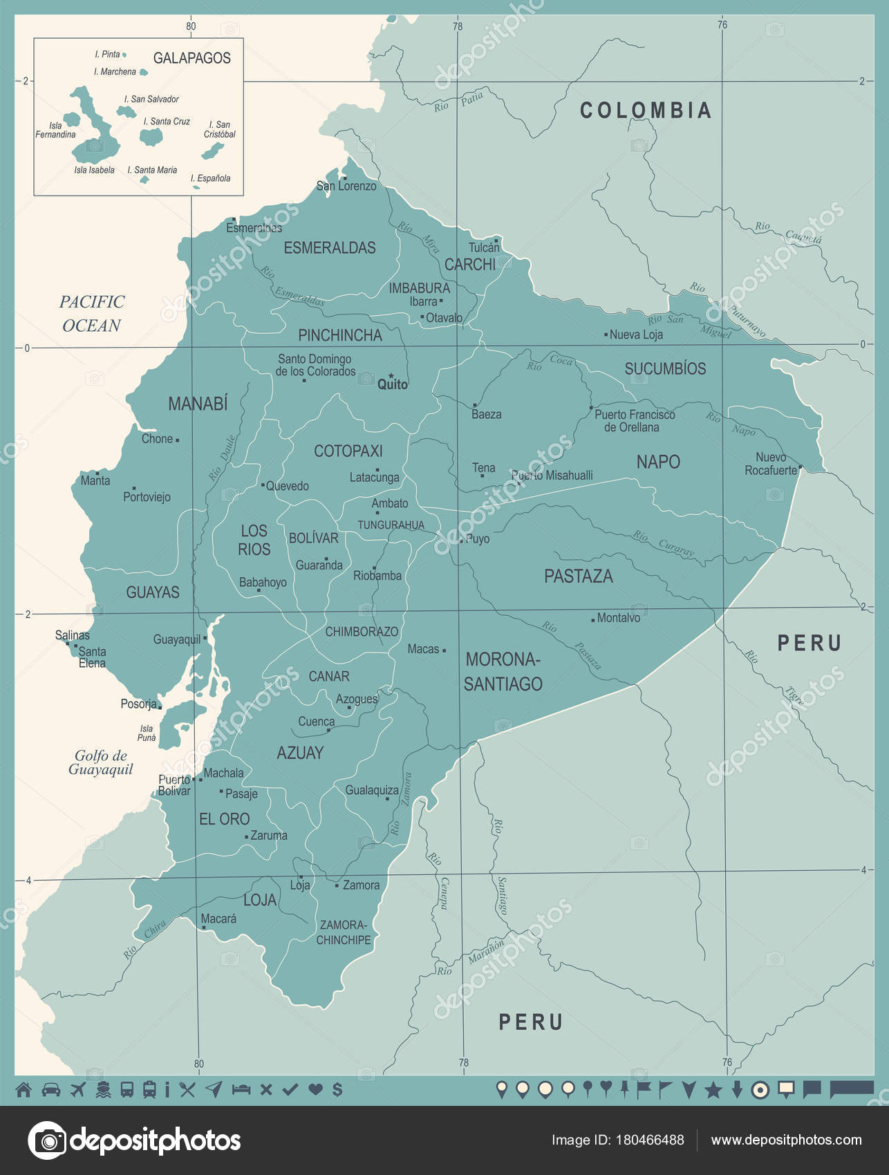 Mapa de Ecuador - Vintage ilustración vectorial detallada Vector de ...