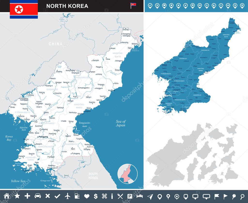 Corea del Norte - mapa infográfico - Ilustración vectorial detallada 2024