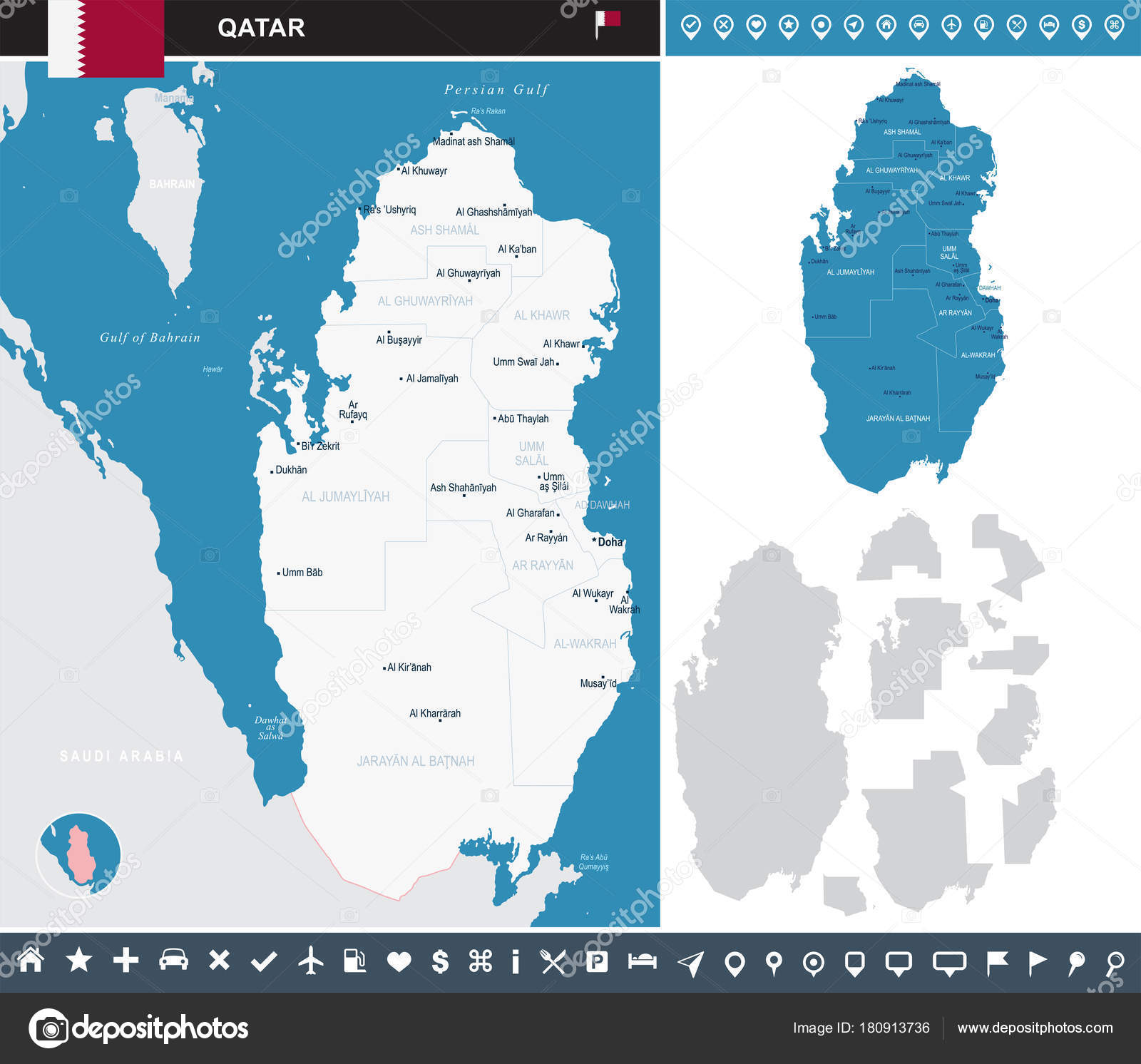 Qatar - mapa infográfico - ilustração vetorial detalhada Vetor de stock ...