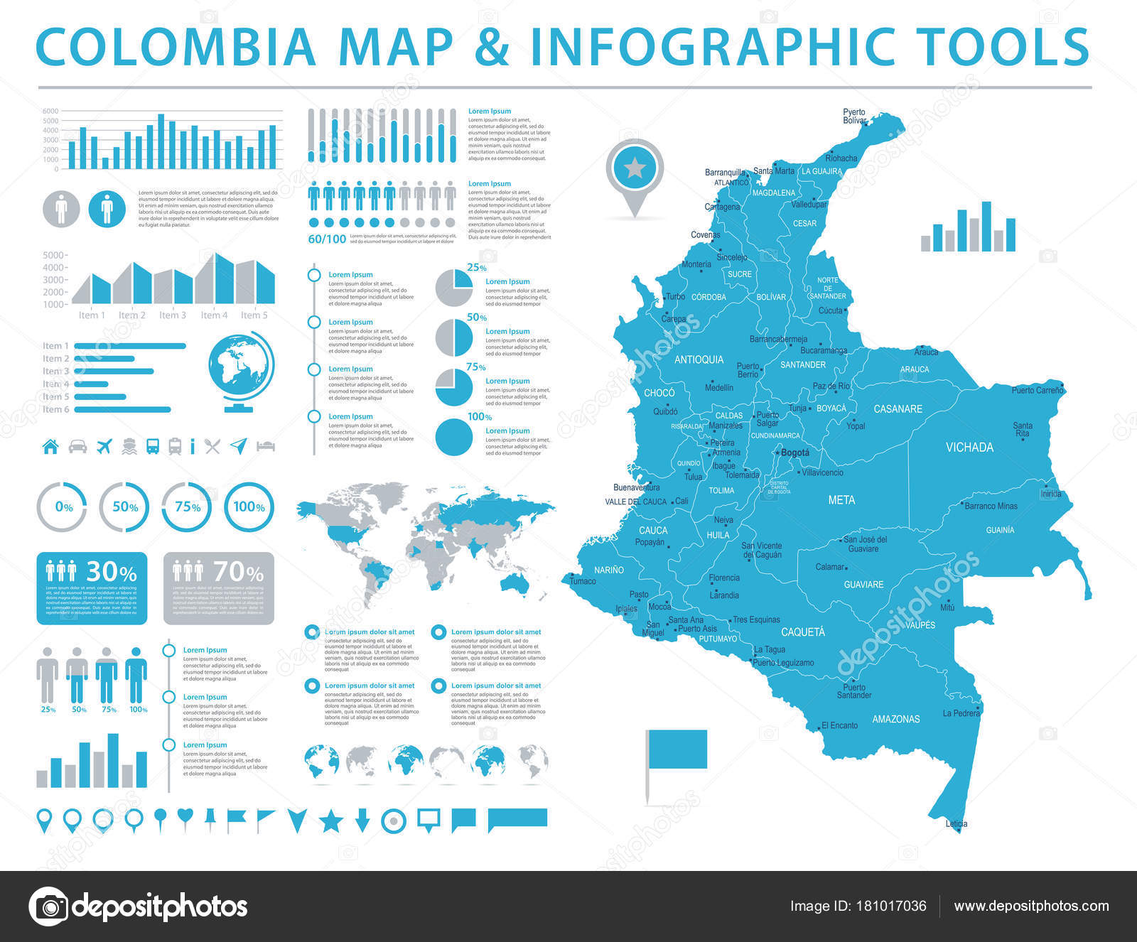 Mapa de Colombia - Info Gráfico Vector Ilustración Vector de stock por ...