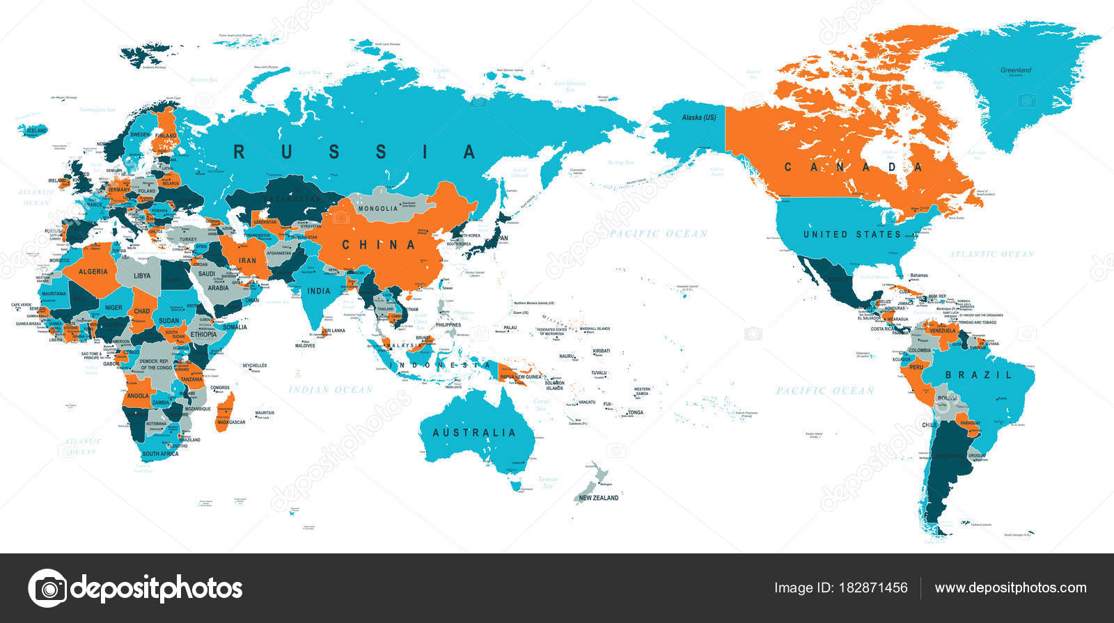 Political World Map Pacific Centered Stock Vector by ©dikobrazik 182871456