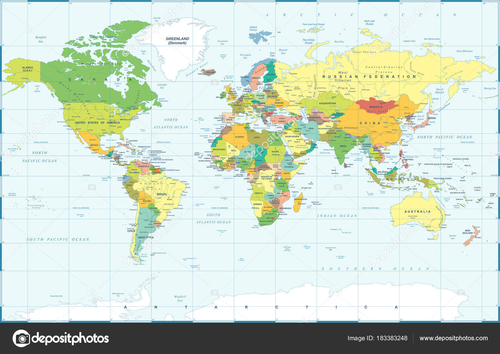 Political Colored World Map Vector — Stock Vector © dikobrazik #183383248