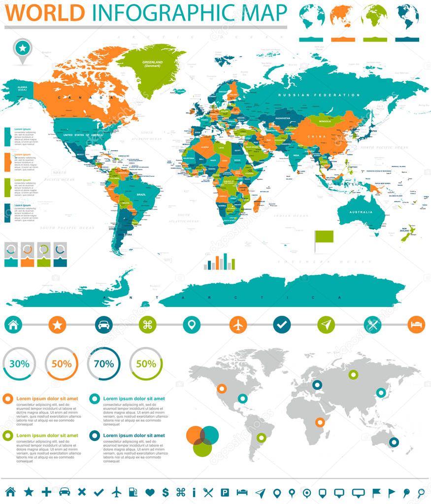 Mapa del mundo de colores políticos Vector Info Graphic 2022